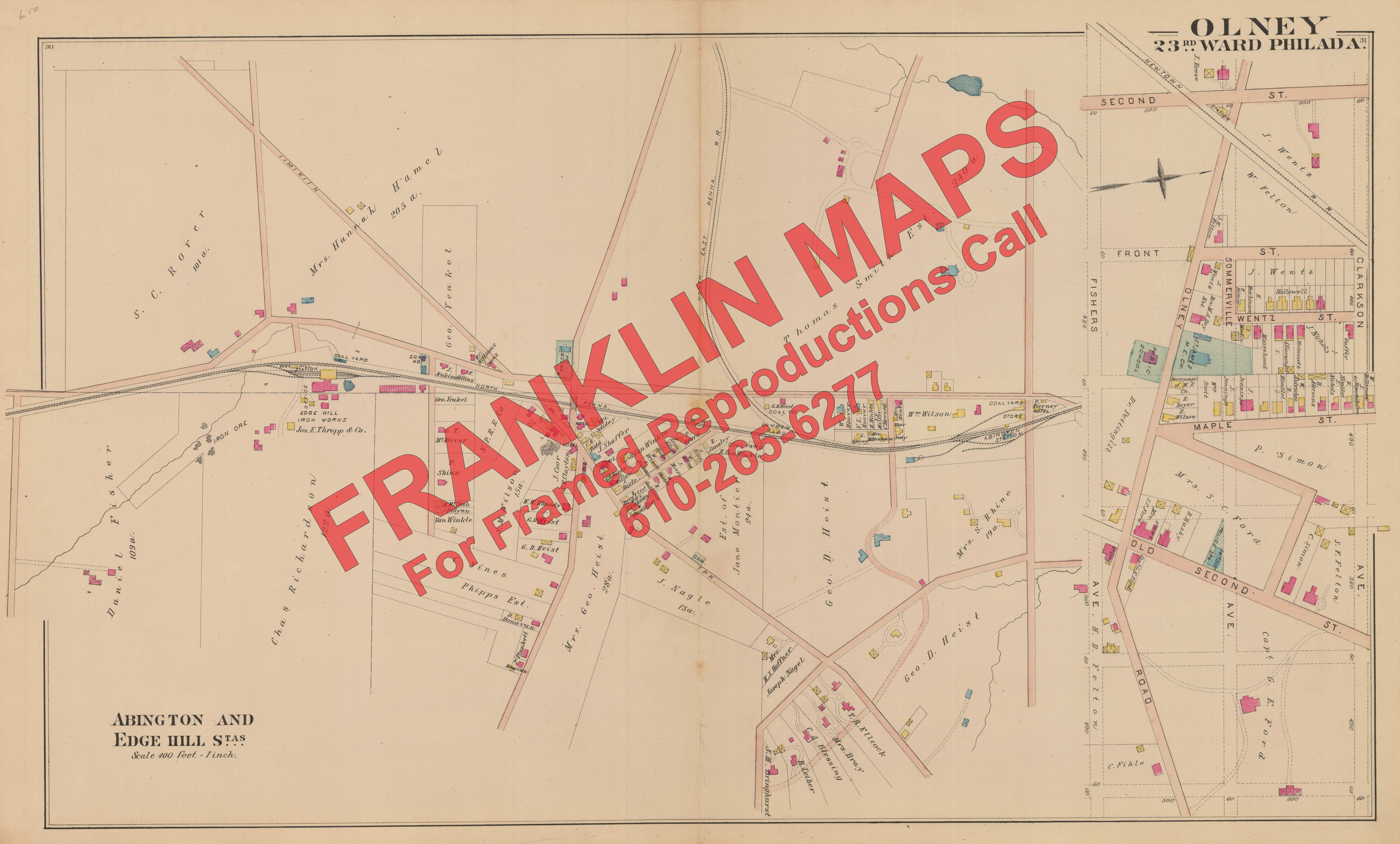 Andy's Antique Maps -1886 North Pennsylvania RR